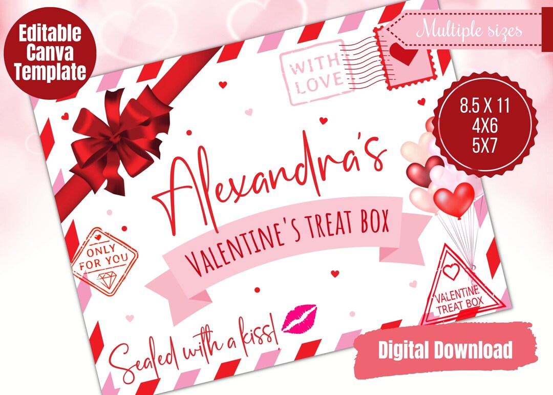 EDITABLE Valentine Treat Box Label ,personalized Valentine Gift Box ...