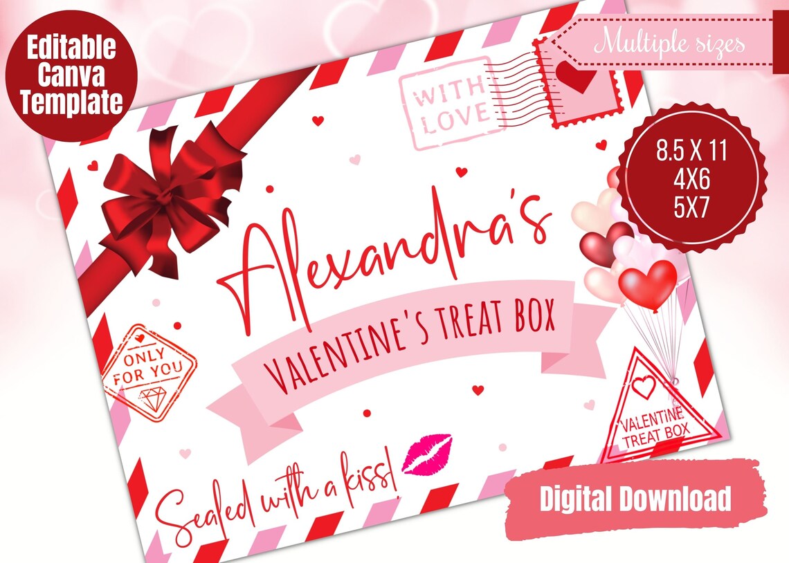 EDITABLE Valentine Treat Box Label personalized Valentine - Etsy