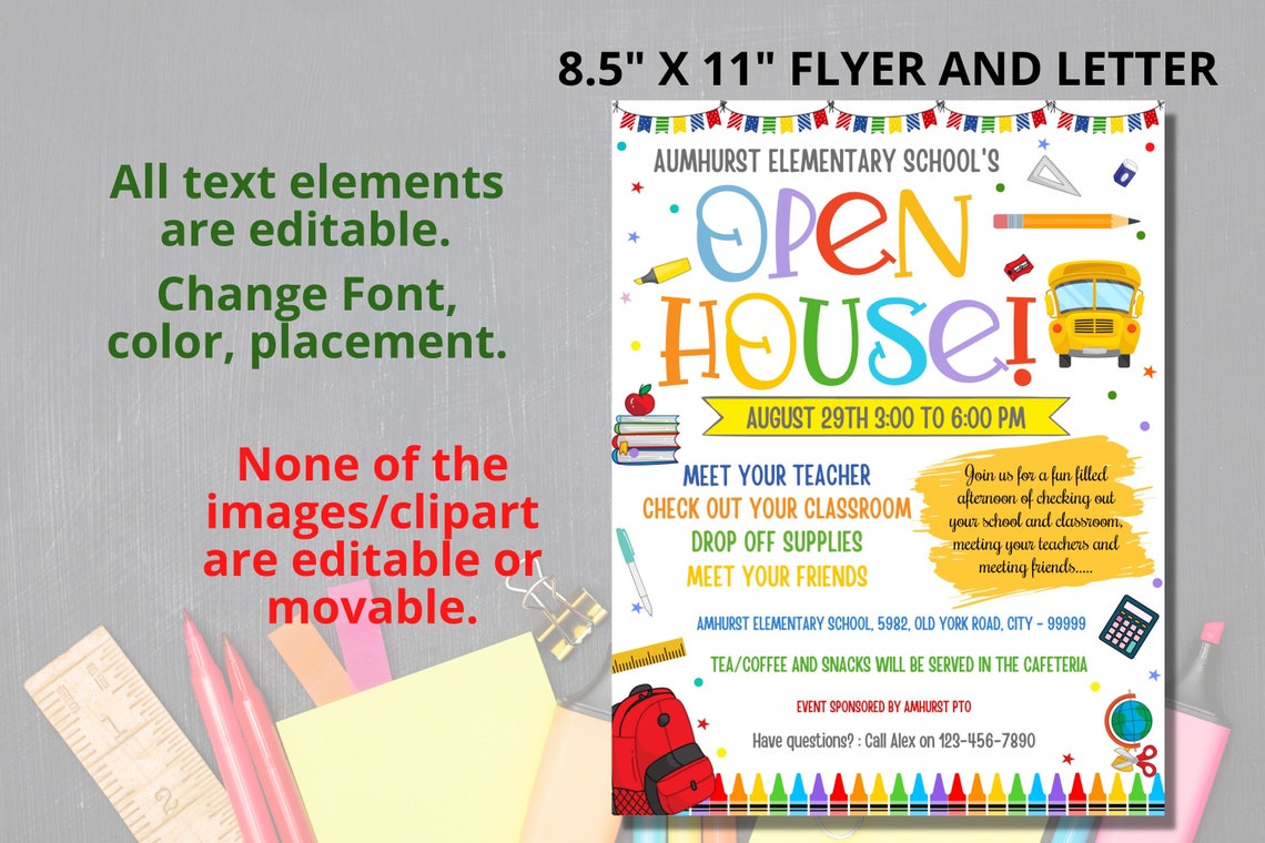 Back to School Open House Flyer for PTO PTA Printable Open - Etsy