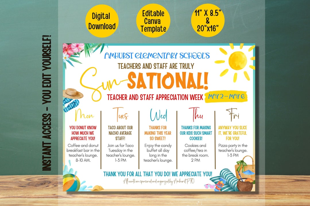 Editable Sunsational Teacher Appreciation Week Schedule, Beach Theme ...