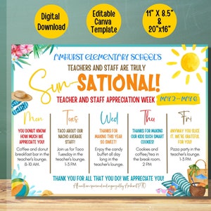 Editable Sunsational Teacher Appreciation Week Schedule, Beach Theme ...