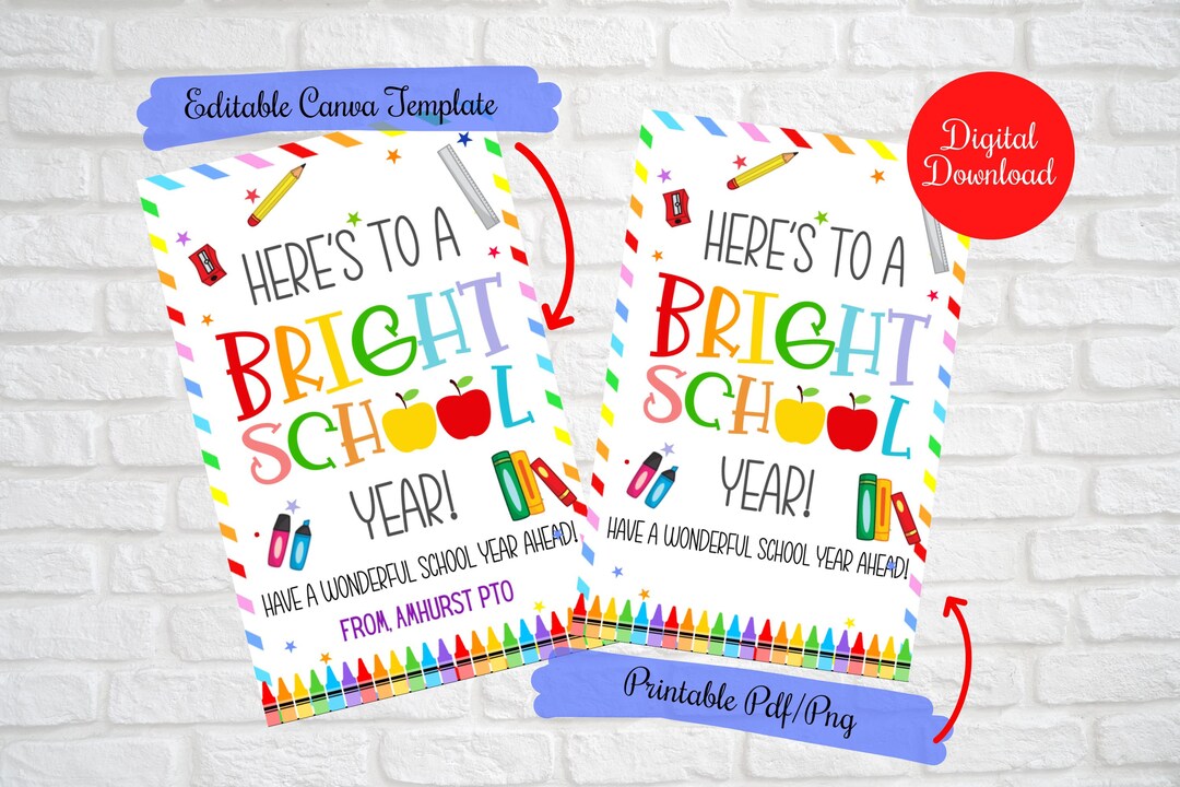 Back to School Gift Tags for Teachers, Here's to a Bright School Year ...