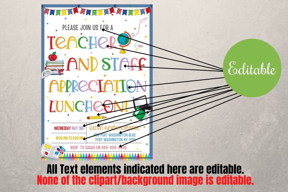 EDITABLE Teacher Appreciation Luncheon Invite Evite ,teacher Staff ...