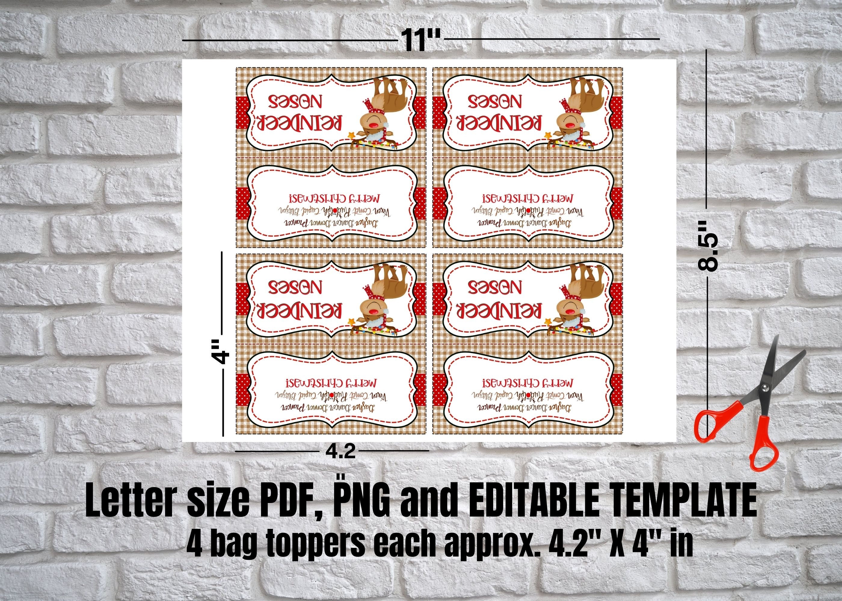 Reindeer Noses Treat Bag Topperseditable Christmas Treat Bag | Etsy