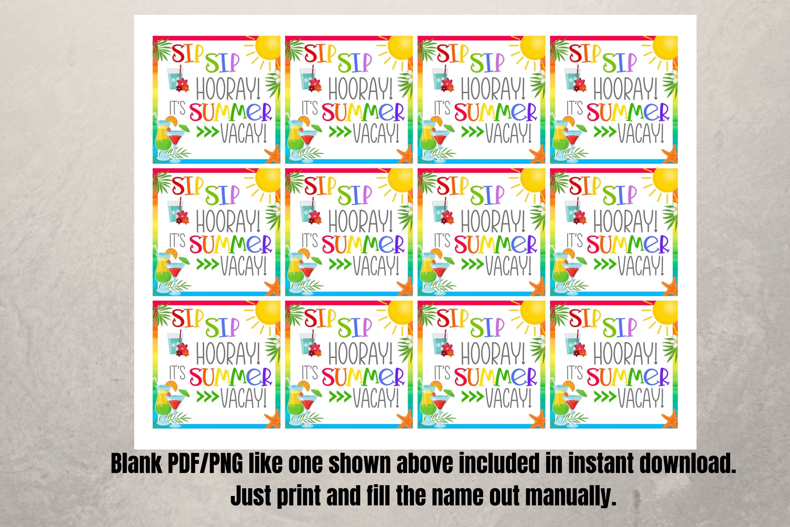 Sip Sip Hooray Its Summer Vacay Gift Tags Teacher - Etsy