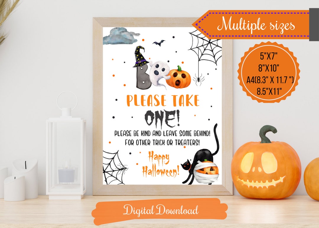Halloween Please Take One Printable Sign, Halloween Porch Sign ...