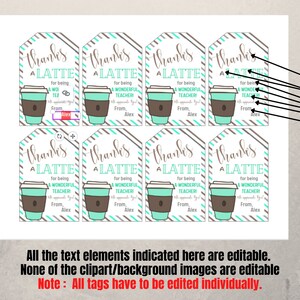 Thanks a Latte Gift Tags, Teacher Appreciation Week,end of Year Gift ...