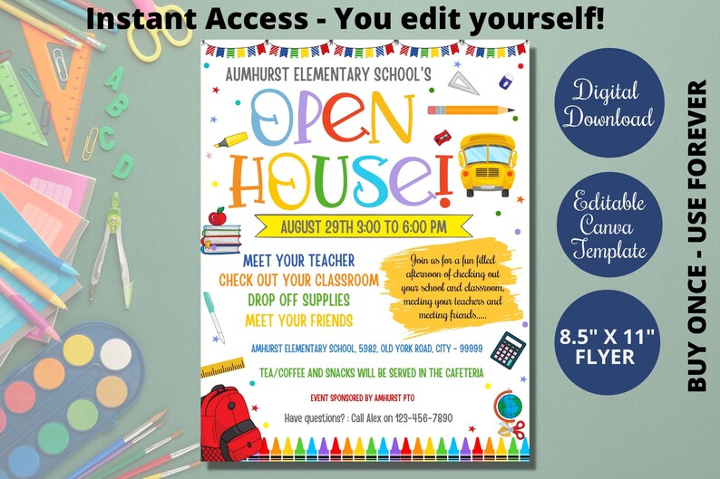 Back to School Open House Flyer for PTO PTA Printable Open - Etsy
