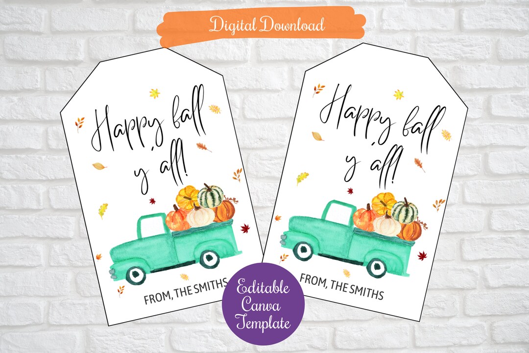 Happy Fall Y'all Gift Tags, Fall Autumn Pumpkin Watercolor Gift Tags ...