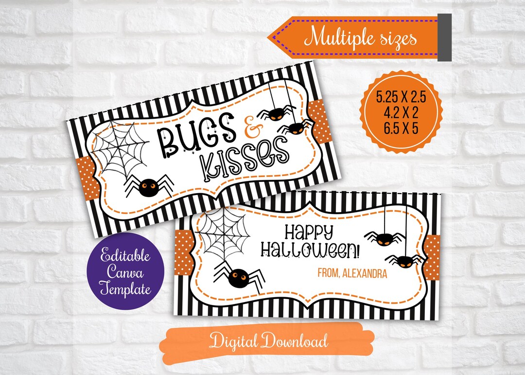 Bugs and Kisses Halloween Treat Bag Topper, Editable Halloween Gift ...
