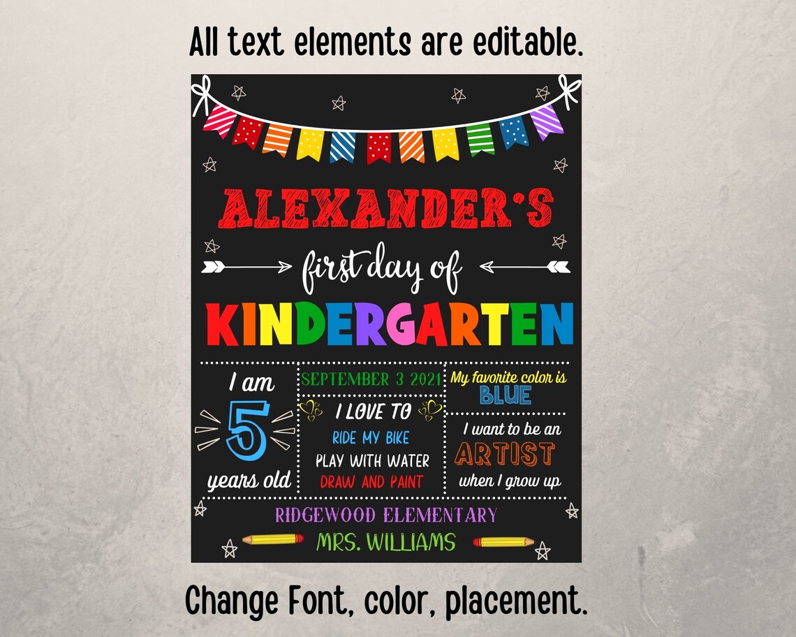 Chalkboard First Day of School Sign Printable, Editable Canva Template ...