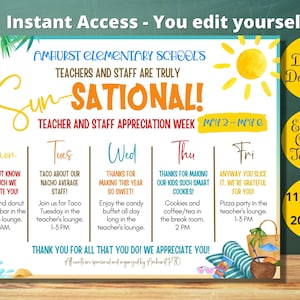 Editable Sunsational Teacher Appreciation Week Schedule Beach - Etsy