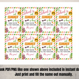 Schools Out Summer's Here Editable Thank You Gift Tags, Teacher ...