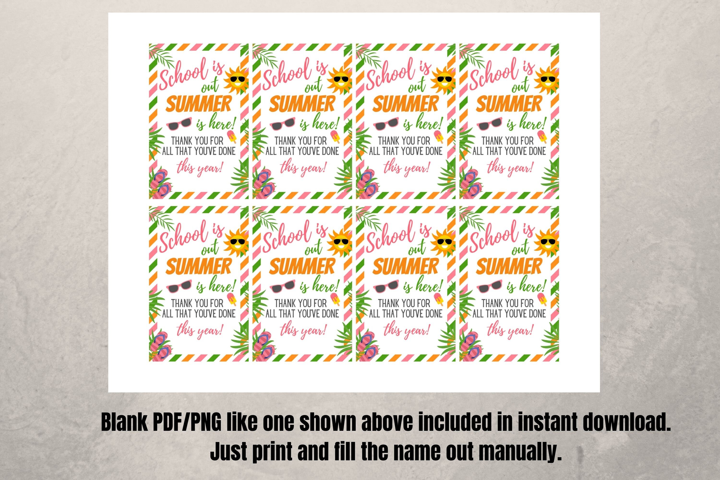 Schools Out Summer's Here Editable Thank You Gift Tags, Teacher ...