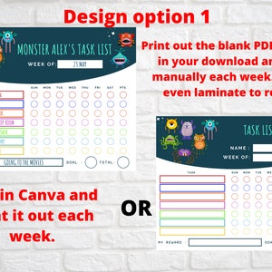 Cute Monster Themed Responsibility Chore Chart for Kids in Editable ...
