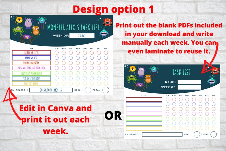 Cute Monster Themed Responsibility Chore Chart for Kids in - Etsy