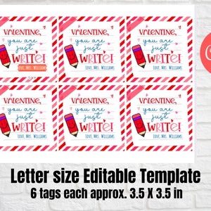 Valentine You Are Just Write Printable Tag for Valentine Pencil, Pen ...
