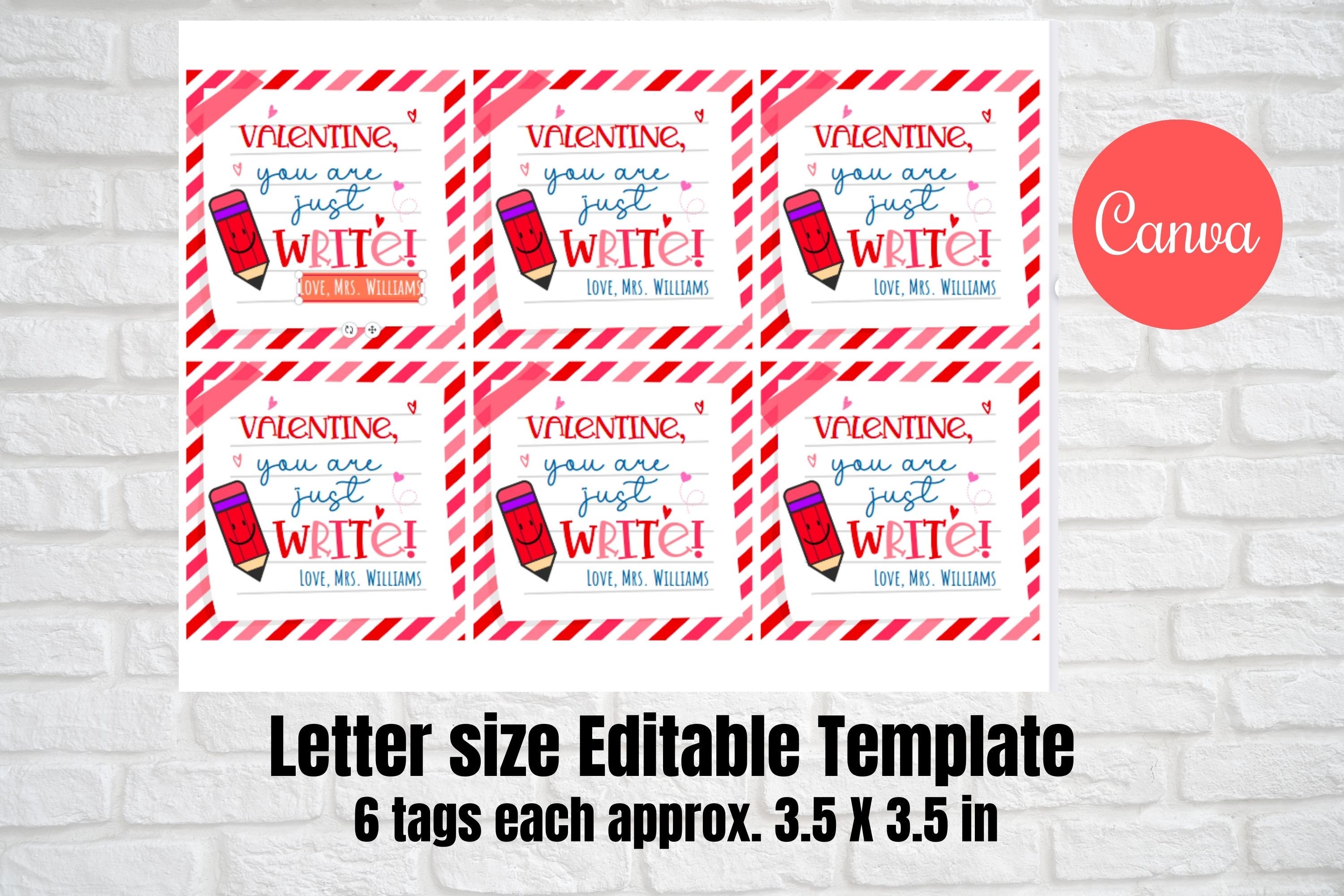 Valentine You Are Just Write Printable Tag for Valentine - Etsy