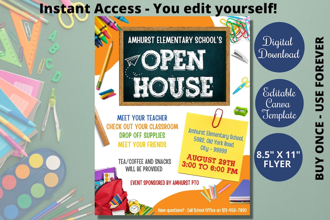 Open House Back to School Flyer for School Printable Open - Etsy