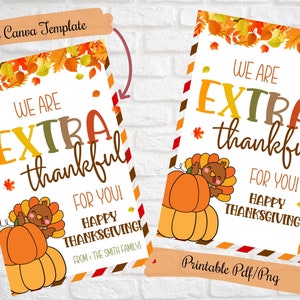 Thanksgiving Gift Treat Tags, We Are Extra Thankful for You Treat Tags ...
