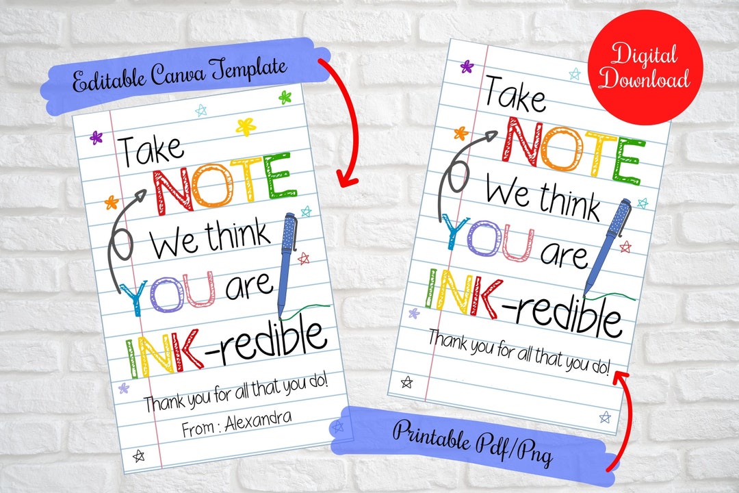 Take Note We Think You Are Ink-redible Gift Tags, Employee Appreciation ...
