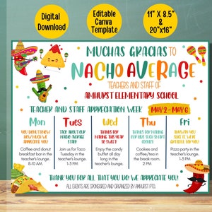 Editable Nacho Average Teacher Appreciation Week Schedule, Taco Nachos ...
