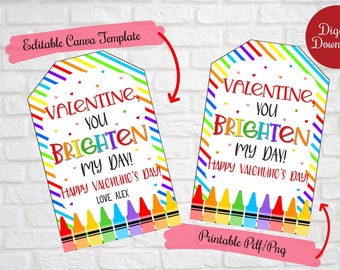 Valentine You Brighten My Day printable Class Valentine Gift | Etsy