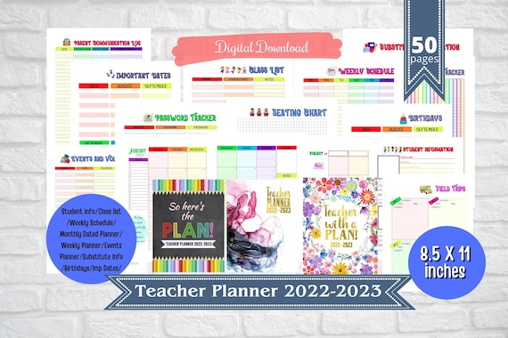 2022 2023 Teacher Planner Printable Binder Inserts Digital | Etsy