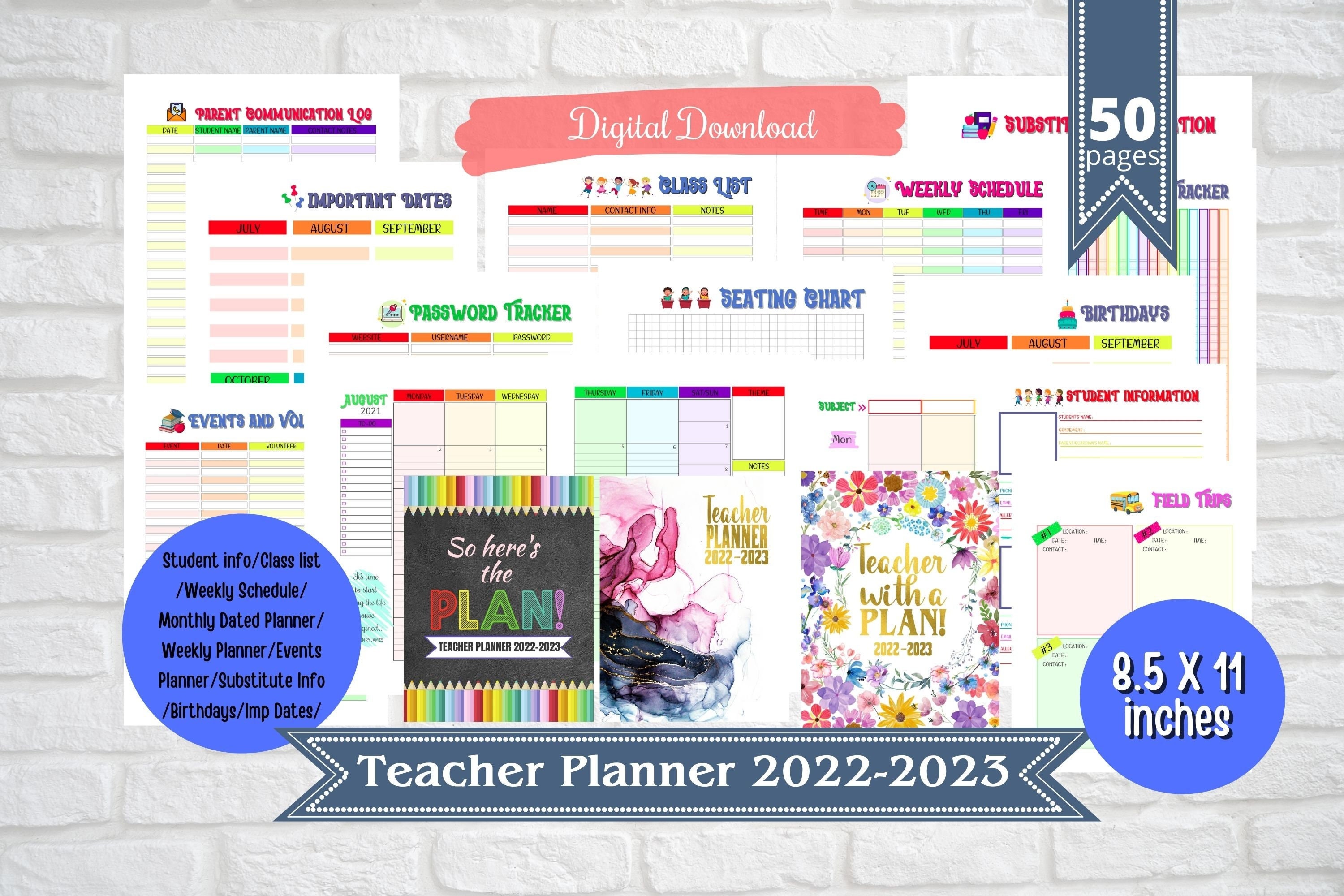 2022 2023 Teacher Planner Printable Binder Inserts Digital - Etsy UK
