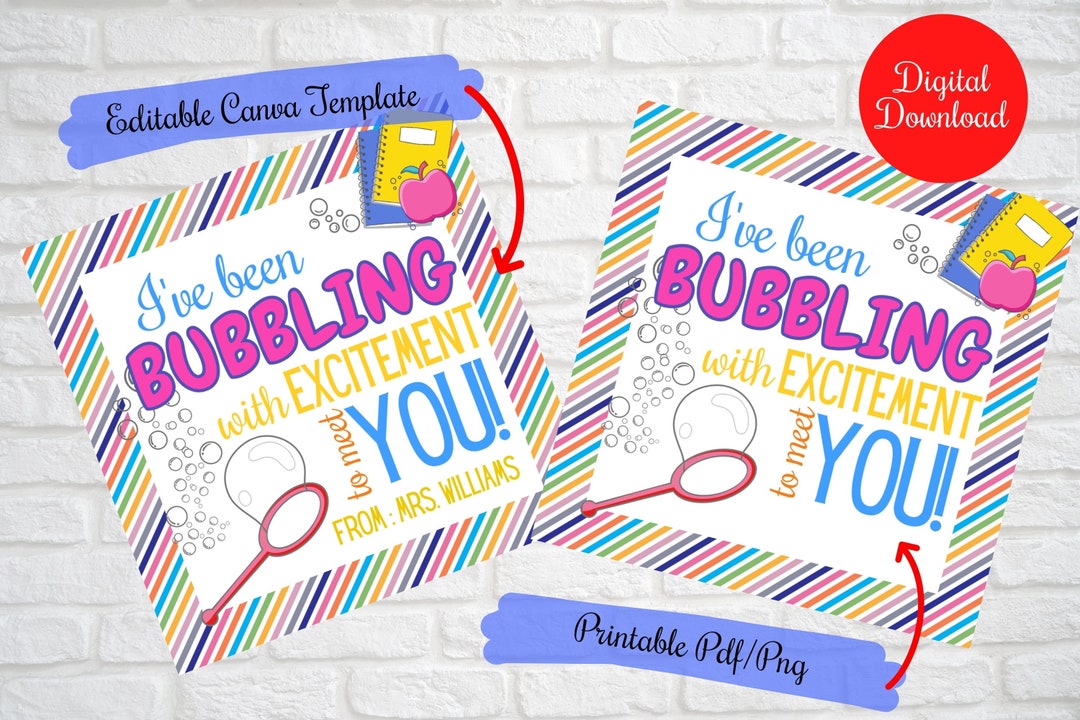 Back to School Bubbles Gift Tags, I Am Bubbling With Excitement to Meet ...