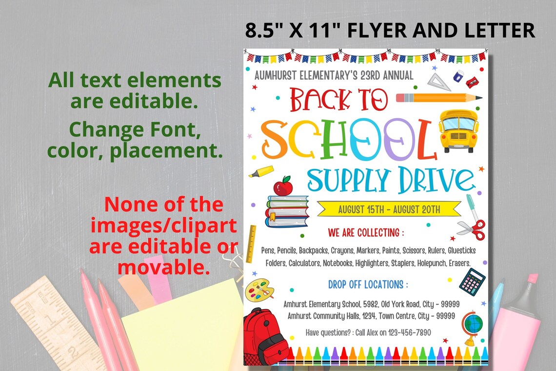 Back to School Supply Drive Flyer for PTO PTA Printable - Etsy