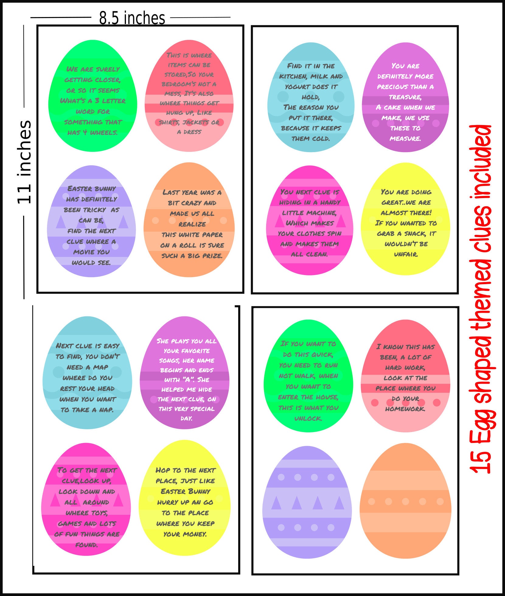 Easter Day Treasure Hunt Clues Printable Digital Download | Etsy UK