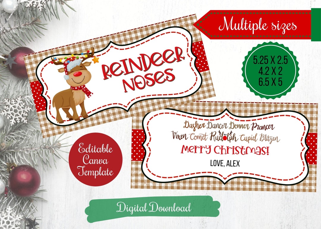 Reindeer Noses Treat Bag Toppers,editable Christmas Fold Over Labels ...
