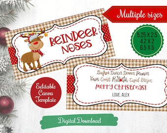 Reindeer Noses Bag Topper INSTANT EDITABLE DOWNLOAD Holiday - Etsy