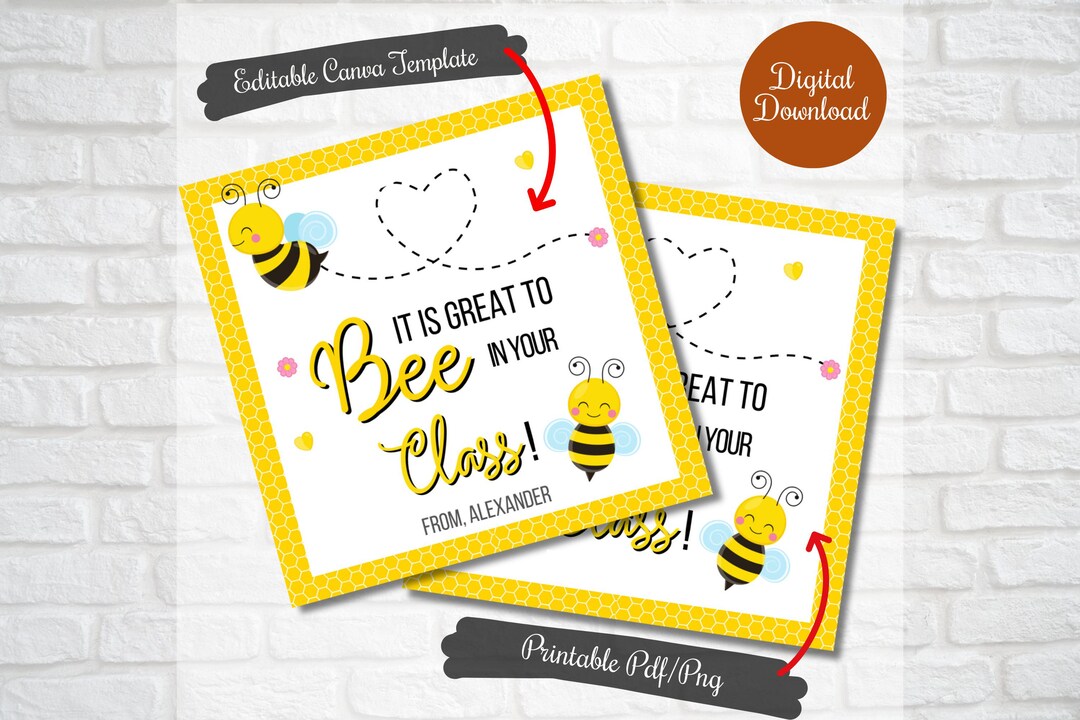 Back to School Bee Honey Gift Tags, It's Great to Bee in Your Class ...