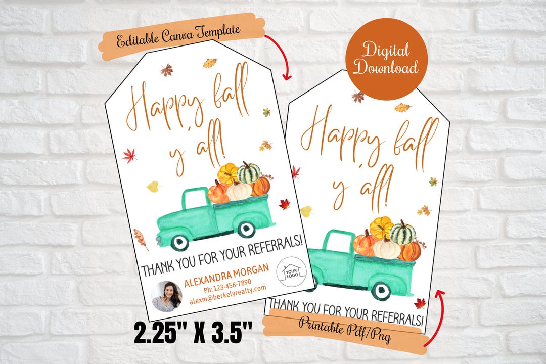 Happy Fall Yall Gift Tags,thank You for Your Referrals, Client Referral ...