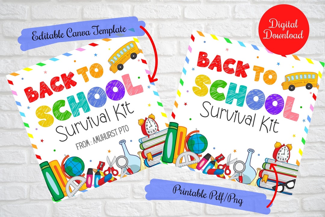 Back to School Survival Kit Printable Tag, School Supplies Gift Tag ...