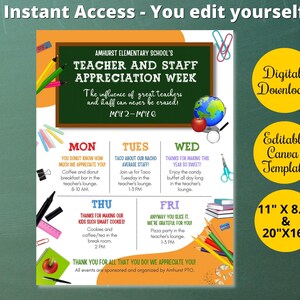 Editable Teacher Appreciation Week Schedule, School Teacher ...