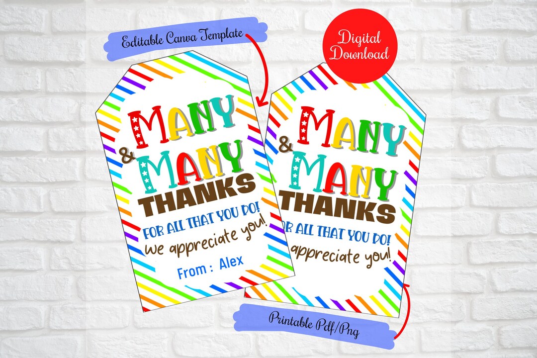 M&M Employee Tags , Many Many Thanks for All You Do Gift Tags for ...