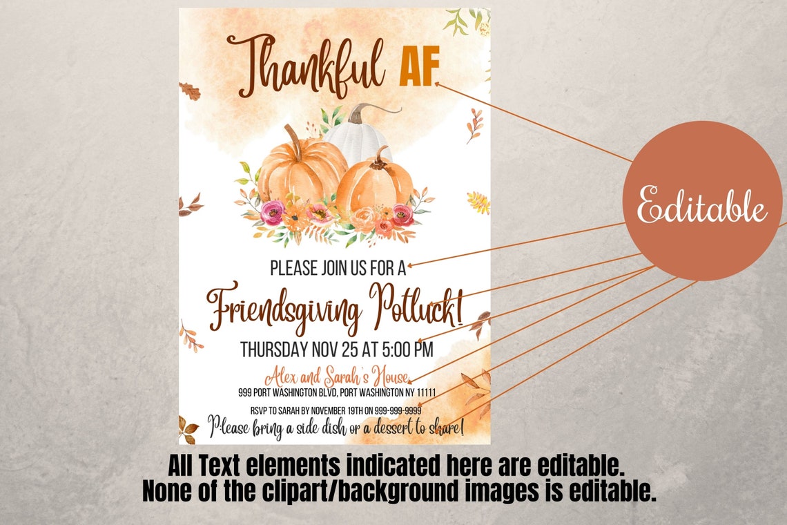 Thankful AF Friendsgiving Potluck Party Invite Printable - Etsy