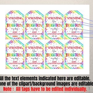 Valentine, You Brighten My Day ,printable Class Valentine Gift Tags for ...