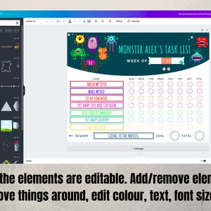 Cute Monster Themed Responsibility Chore Chart for Kids in Editable ...