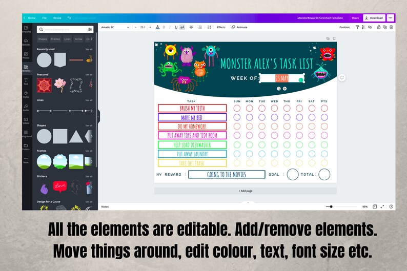 Cute Monster Themed Responsibility Chore Chart for Kids in - Etsy UK