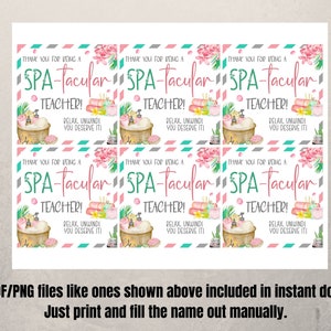 Thanks for Being Spa-tacular Teacher Gift Tags, Teacher Nurse ...