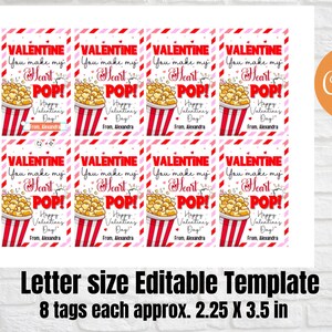 Valentine Popcorn Gift Tags, You Make My Heart Pop Printable Gift Tags ...
