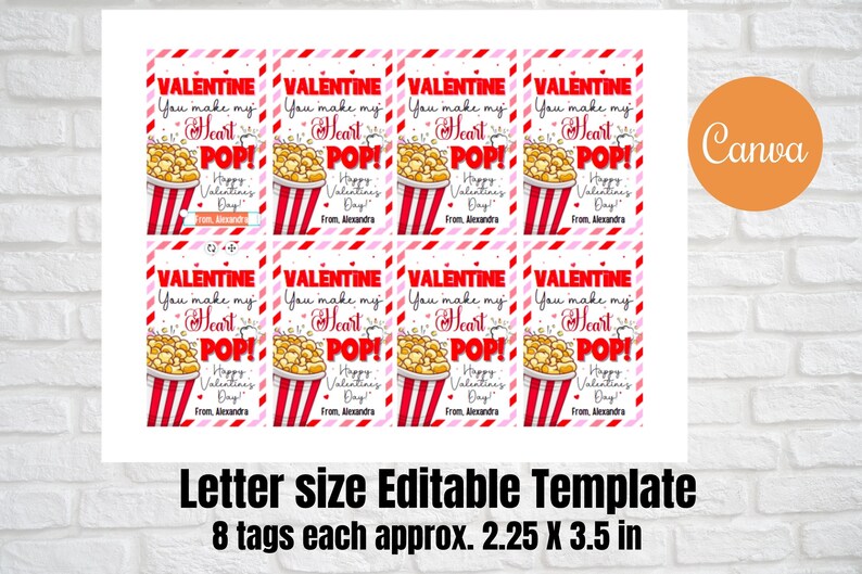 Valentine Popcorn Gift Tags You Make My Heart Pop Printable - Etsy