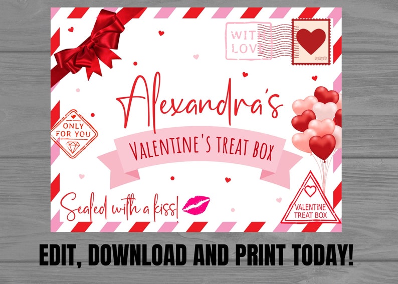 EDITABLE Valentine Treat Box Label personalized Valentine | Etsy
