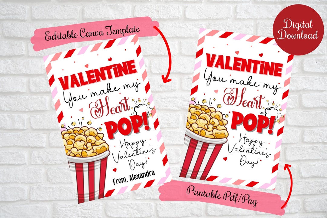 Valentine Popcorn Gift Tags, You Make My Heart Pop Printable Gift Tags ...