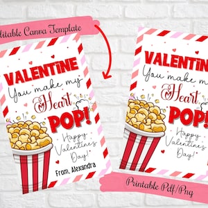 Valentine Popcorn Gift Tags, You Make My Heart Pop Printable Gift Tags ...