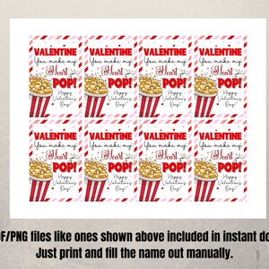 Valentine Popcorn Gift Tags, You Make My Heart Pop Printable Gift Tags ...